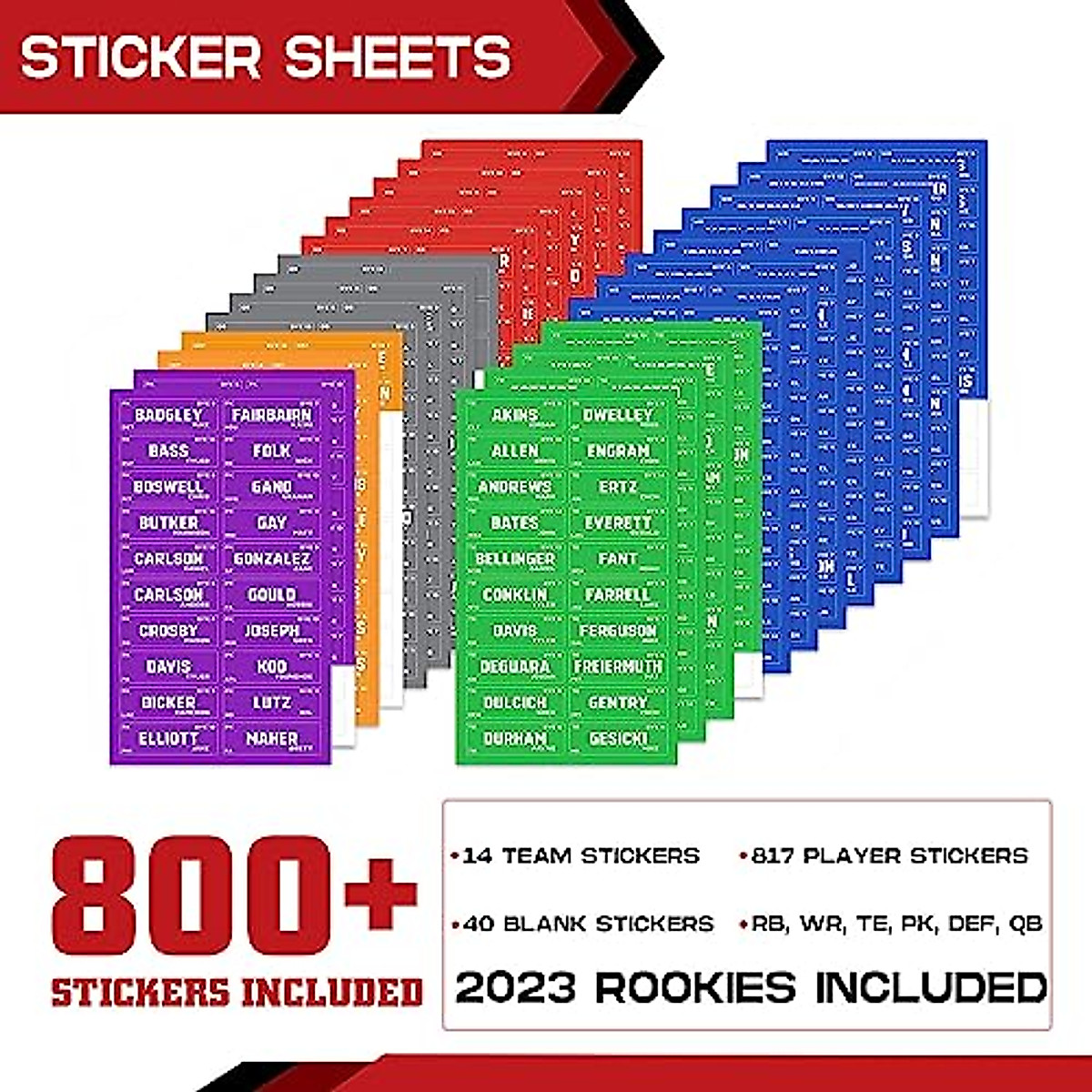 Sumapner Fantasy Football Draft Board 2023-2024 Kit, 817 Player Labels, 6 FT x 4 FT Extra Large Board with 14 Teams 20 Rounds, Including 2023 Top Rookie, Premium Color Edition