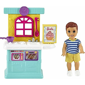 Barbie Skipper Babysitters Inc. Accessories Set with Small Toddler Doll & Kitchen Playset, Plus Dessert Mix Box, Bowl & Spoon, Gift for 3 to 7 Year Olds, White