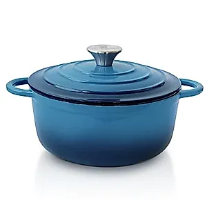 Trustmade 4.5 QT Cast Iron Dutch Oven, Enamel Coated Cookware Pot with Self Basting Lid for Home Baking, Braiser, Cooking, Blue