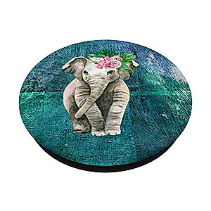 Elephant With Flowers Cute Pretty Blue Girly Teenagers Tween PopSockets PopGrip: Swappable Grip for Phones & Tablets