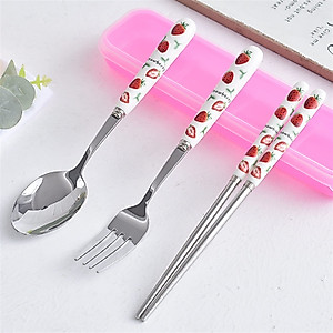 SENIDIKE Silverware Set, Ceramic Handle Dinnerware Set Flatware Kitchen Accessories Camping Travel Sets Fork Spoon Portable Cutlery Sets with Case, Lemon Strawberry Watermelon Pineapple Fruit series