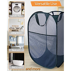 2 Pack Collapsible Laundry Baskets - Foldable Clothes Hampers for Laundry - Sturdy Pop Up Laundry Hampers for Home, Bedroom, Dorm, Kids Room, Travel Navy
