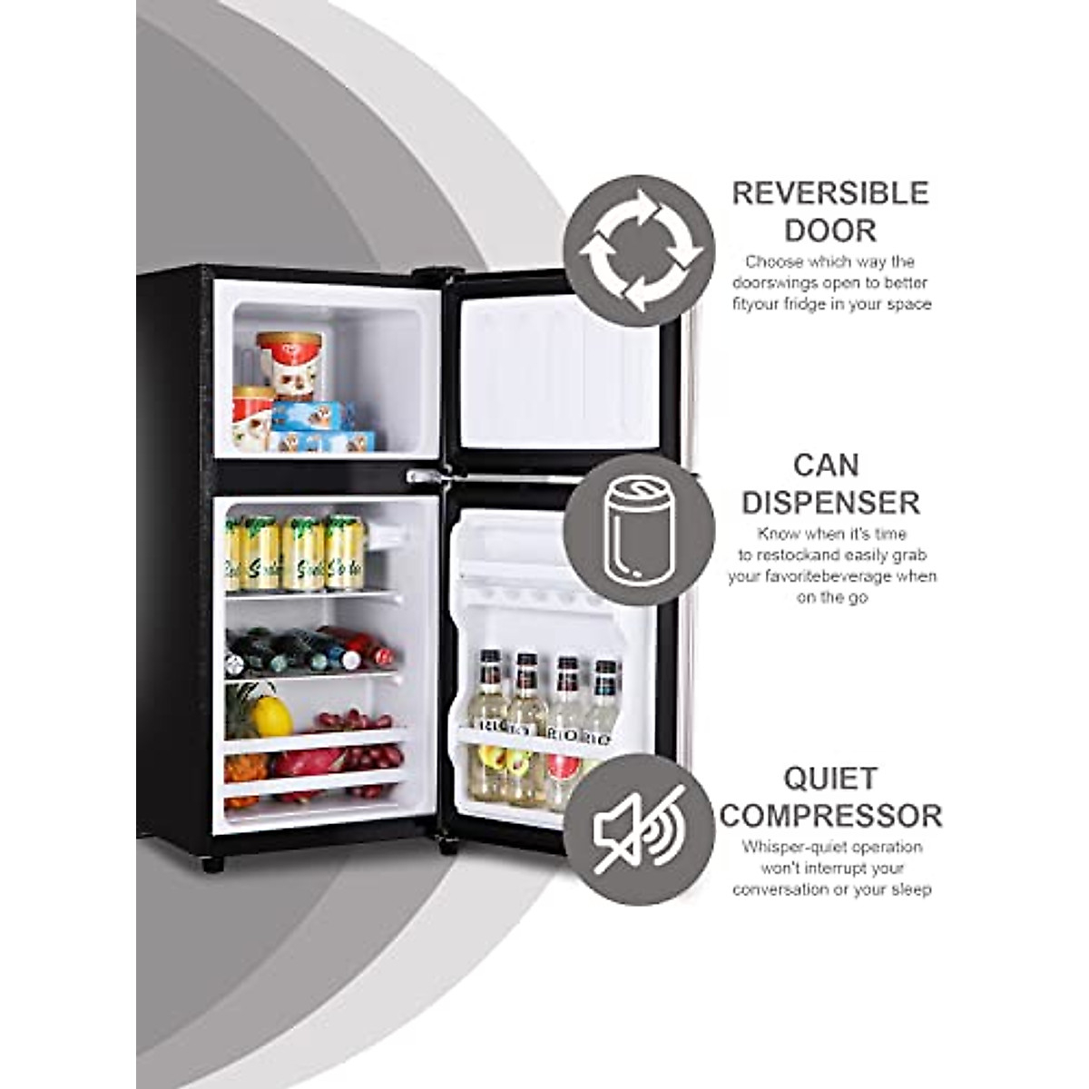 KRIB BLING 3.5 Cu.Ft Refrigerator 2 Door 7 Level Adjustable Thermostat Control Top-Freezer Refrigerator Lock Fresh Energy Saving Silver