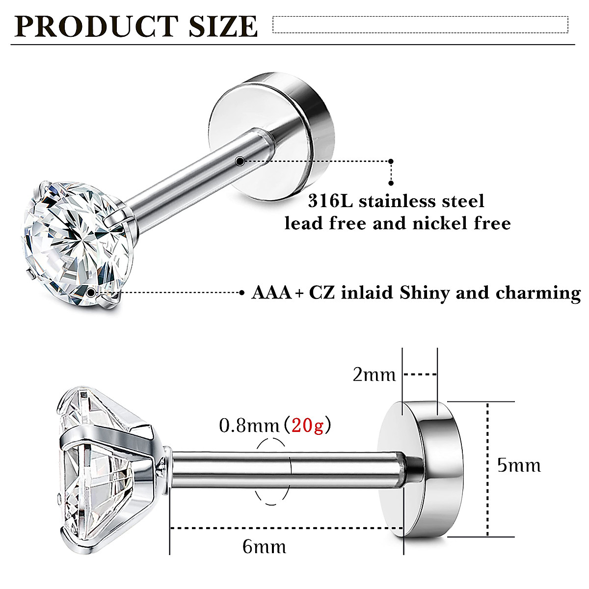 LOLIAS Small Flat Back Earrings Hypoallergenic Surgical Steel Earrings 14K Gold Plated Stainless Steel Stud Earrings for Women Men Tiny Stud Hoop Cartilage Earring