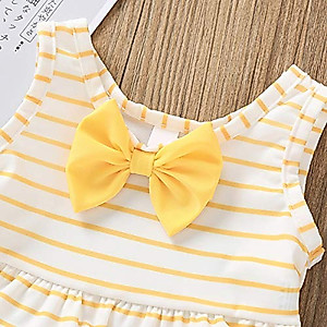 Baby Girl Bikini Striped Beach Swimsuit Ruffles Bathing Suit Adjustable Swimwear 2 Pcs Set (0-6 Months, B Yellow)