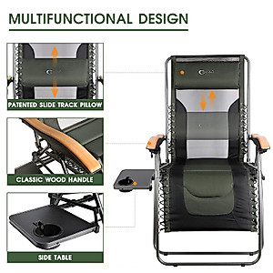 PORTAL Oversized Mesh Back Zero Gravity Reclining Patio Chairs, XL Padded Seat Folding Patio Lounge Chair with Adjustable Pillows and Cup Holder for Poolside Backyard/Lawn, Support 350lbs