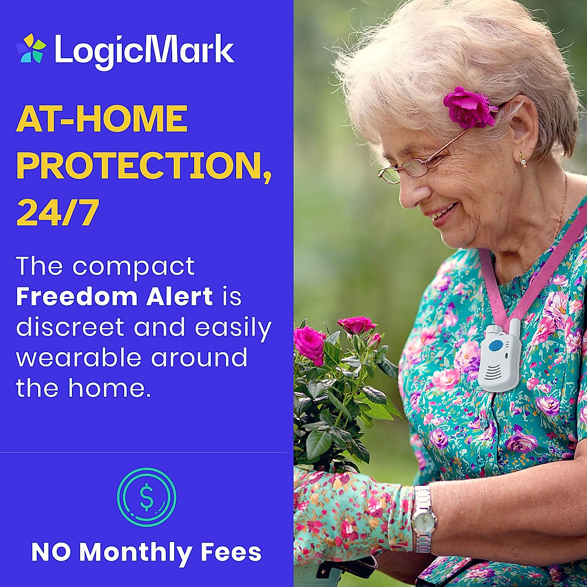 LogicMark Freedom Alert, Landline Personal Emergency Device, 2-Way Call with Family and Police for Home Safety, Device for Seniors and The Elderly