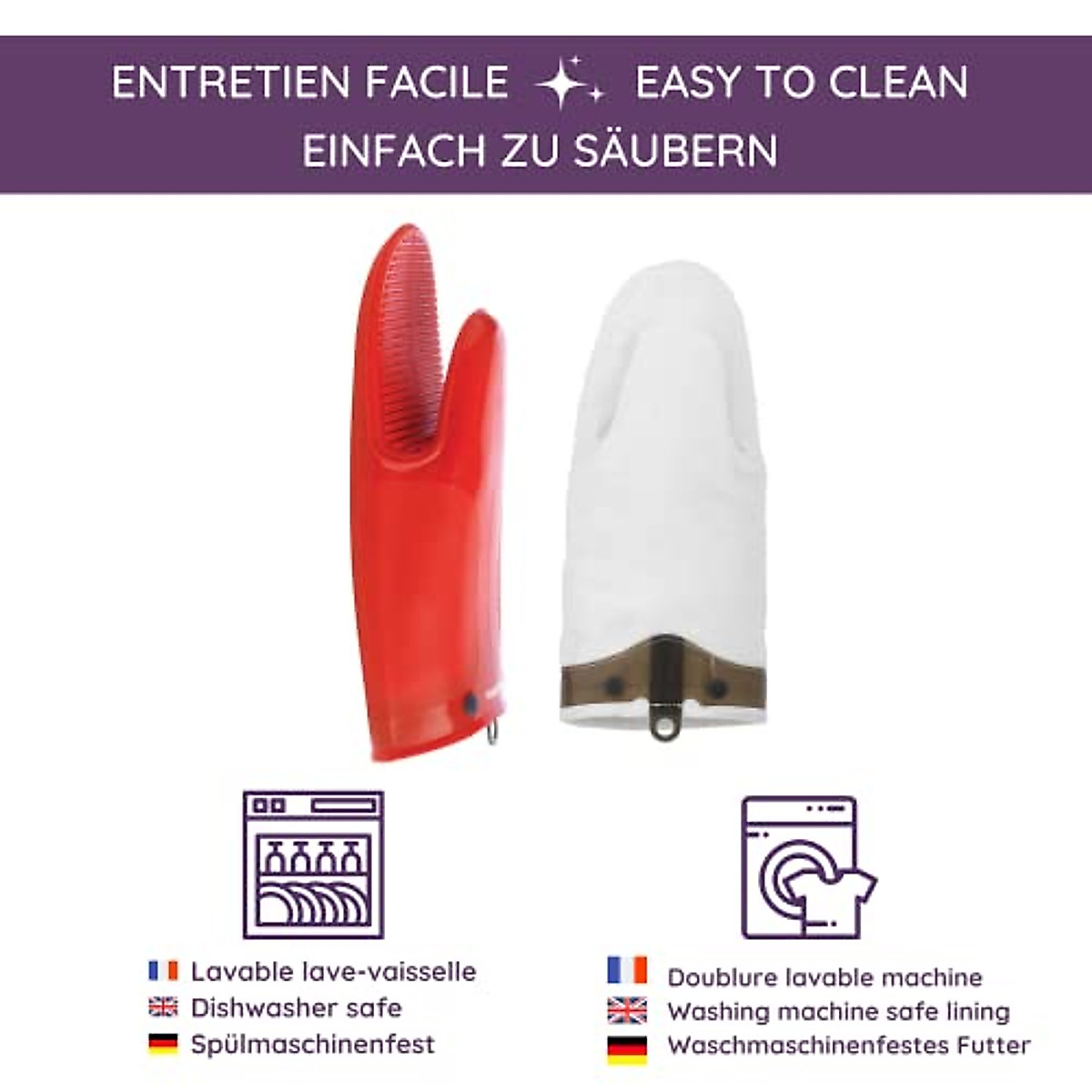 Mastrad Red Oven Mitt Gloves, Heat Resistant, Dishwasher Safe, Waterproof, Non-Slip with Cotton Linings, Baking - F82315