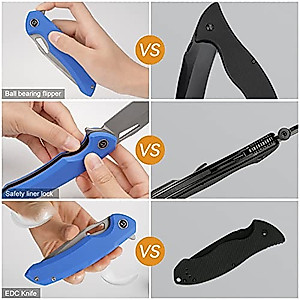 GVDV 9Cr18Mov Stainless Steel Pocket Knife with Ball Bearing Flipper, 3.6”Blade Folding Knife with G10 Handle, EDC Pocket Knives for Hunting Camping Fishing, Gifts for Men Women, Large (Blue)