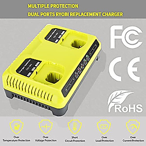YEX-BUR 2 Ports P117 Dual Chemistry 18V ONE+ Battery Charger for Ryobi Fast Charger P117 P118 Compatible with Ryobi 18V 14.4V 12V Lithium NiCd NiMh Battery P100 P101 P102 P103 P105 P107 P108