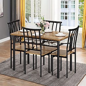 Amyove Kitchen Table and Chairs for 4, 5 Piece Dining Table Set with Storage Rack, Rustic Dining Room Table Set Metal and Wood Rectangular Dining Table for Breakfast Nook, Kitchen, Rustic Brown