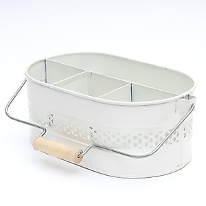 THE ARTIQUE Farmhouse Utensil Caddy, Galvanized Caddy, Picnic Utensil Holder, Desk Organizer, Condiments Caddy, Flatware Caddy For Party, Kitchen Utensils Organizer Caddy With Handle- WHITE