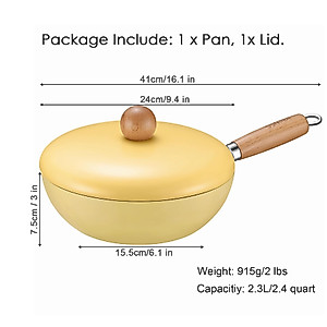 RosyMyth Non Stick Frying Pan, Double-sided Ceramic Coating Mini Wok, 24cm / 9.4 Inch / 2.3 quart Capacity, Yellow