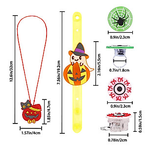 YUJUN 68PCS Halloween Light up Toys,Halloween Party Favors Flashing Ring Bracelets Necklace Glow in The Dark for Kids Halloween Treats Games Prizes Candy Goodie Bag Fillers