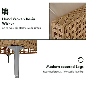 Grand patio 7-Piece Wicker Patio Furniture Set, Outdoor Sectional Conversation Sofa Couch Set with Beige Cushions Thickened Water Resistant Cushions and Glass Table for Lawn, Garden, Backyard