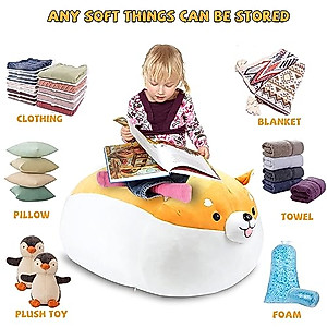 MissSoul Stuffed Animal Storage Bean Bag Chair Cover for Kids Cute Shiba Inu Yellow Dog Large Beanbag Plush Toy Bedroom Décor Organizer Cover, No Beans