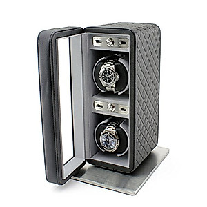Heiden Monaco Double Watch Winder in Black Leather - Battery Powered or AC Adapter