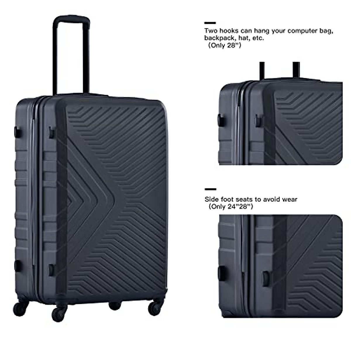 Troyesko Hard Shell Luggage Sets Clearance Travel Suitcases with Wheels Lightweight Durable ABS Unisex Adults Carry on Luggage Maletas De Viaje with TSA Lock 3-Piece 20/24/28 Black Local Warehouse