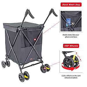 dbest products Cruiser Cart Urban 360 Folding Shopping Grocery Collapsible Laundry Basket on Wheels Foldable Utility Trolley Carrito de Compras