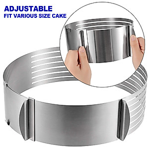 KOHAND 2 Pack Cake Slicer, Stainless Steel Cake Cutter Leveler 7-Layer 6-8 inch / 9-12 inch Adjustable Cake Ring Molds for Baking, Cutting and Slicing Cakes - Silver