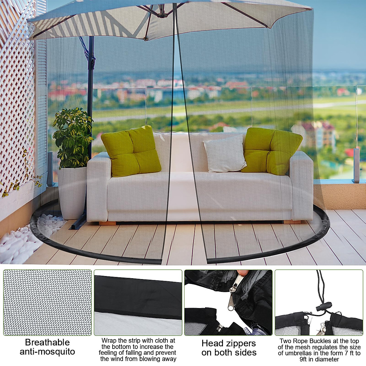 Sanwuta 2 Pcs Patio Umbrella Screen Patio Umbrella Mosquito Netting Fits 7-11ft Outdoor Umbrellas and Patio Tables, Does Not Contain Patio Umbrella