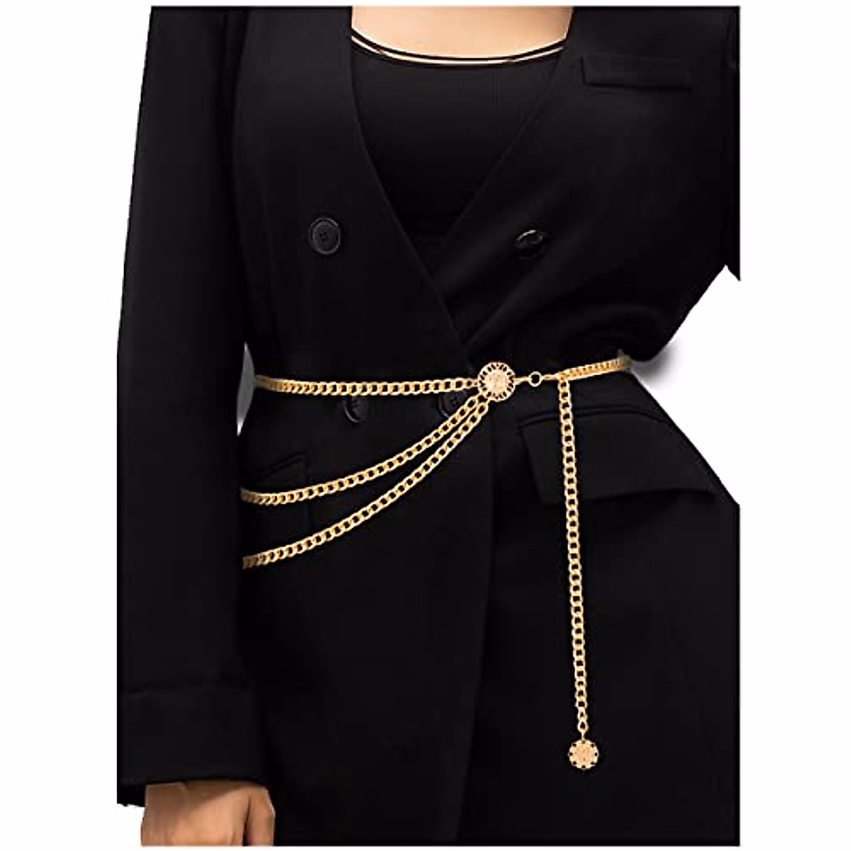 FIORETTO Chain Belt for Women Metal Waist Belts Fashion Multilayer Chain Belts for Dress Sun Gold Length 47in