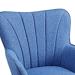 Yaheetech Accent Chair, Modern and Elegant Armchair, Linen Fabric Living Room Chair with Mental Legs and High Back for Living Room Bedroom Office Waiting Room, Blue