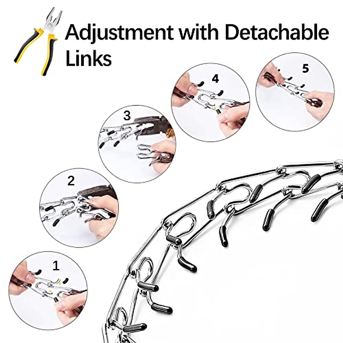 Dog Prong Collar,Choke Collar for Dogs Pinch Training Collar,Detachable Adjustable Choke Collar with Comfort Rubber Tips, Metal Adjustable Large Middle Dog Pet Pinch Collar