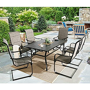 Patio Tree Outdoor Dining Chairs Patio C Spring Motion Chairs Outdoor Metal Sling Chairs with High Backrest, Set of 2