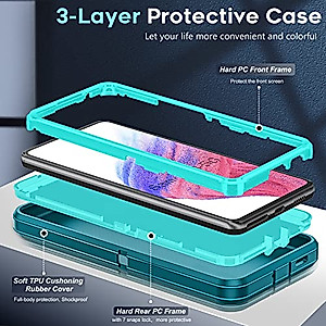 LeYi Samsung A53 5G Case: 3-in-1 Full Body Protection, Teal Blue with [2 Pack] Tempered Glass Screen Protectors