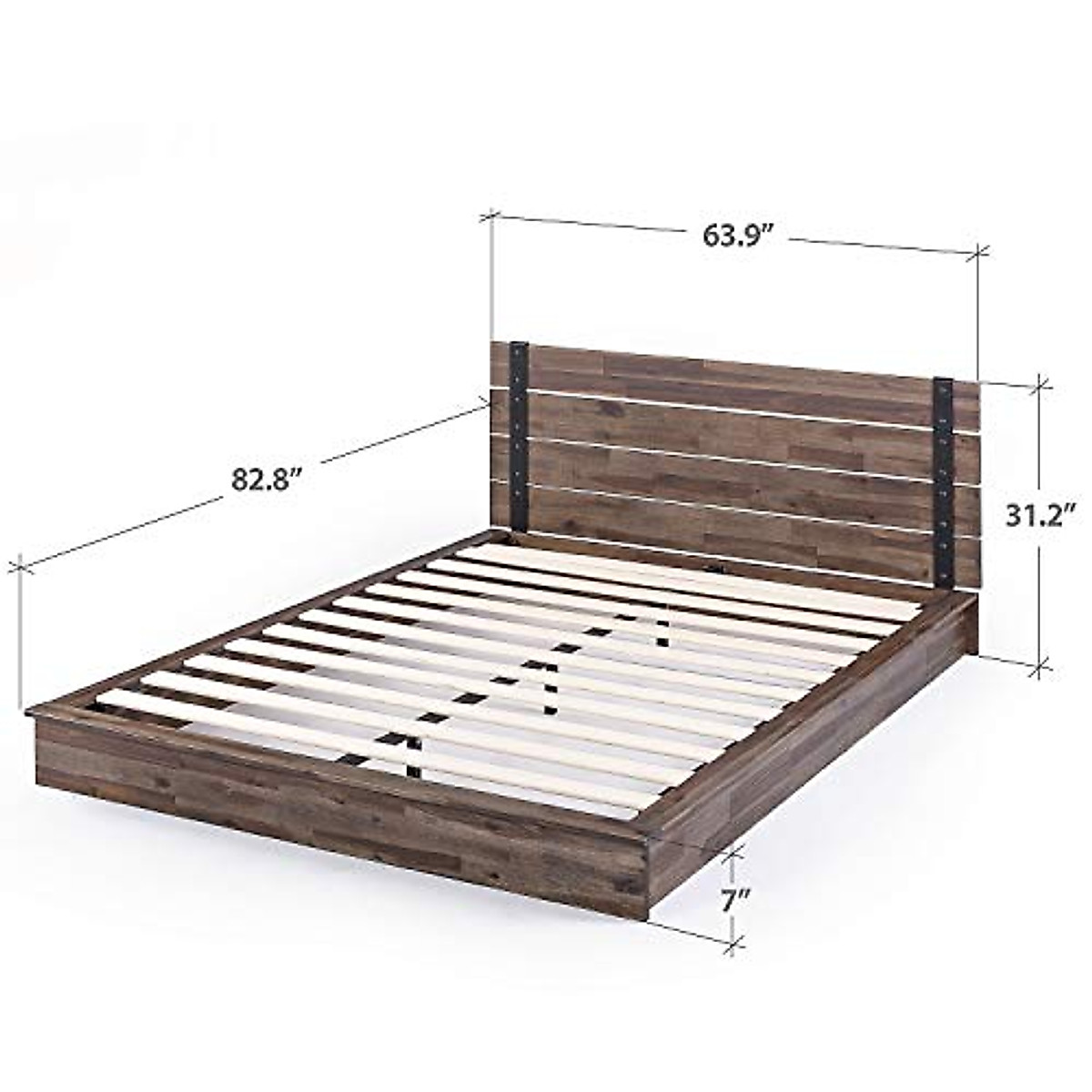 ZINUS Brock Metal and Wood Platform Bed Frame / Solid Acaciawood Mattress Foundation / No Box Spring Needed / Easy Assembly, Queen
