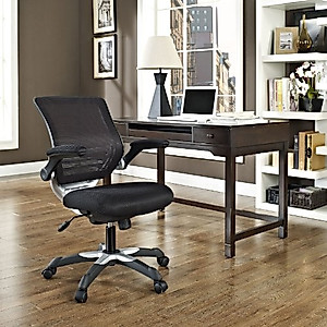 Modway Edge Mesh Back and Mesh Seat Office Chair In Black With Flip-Up Arms in Black