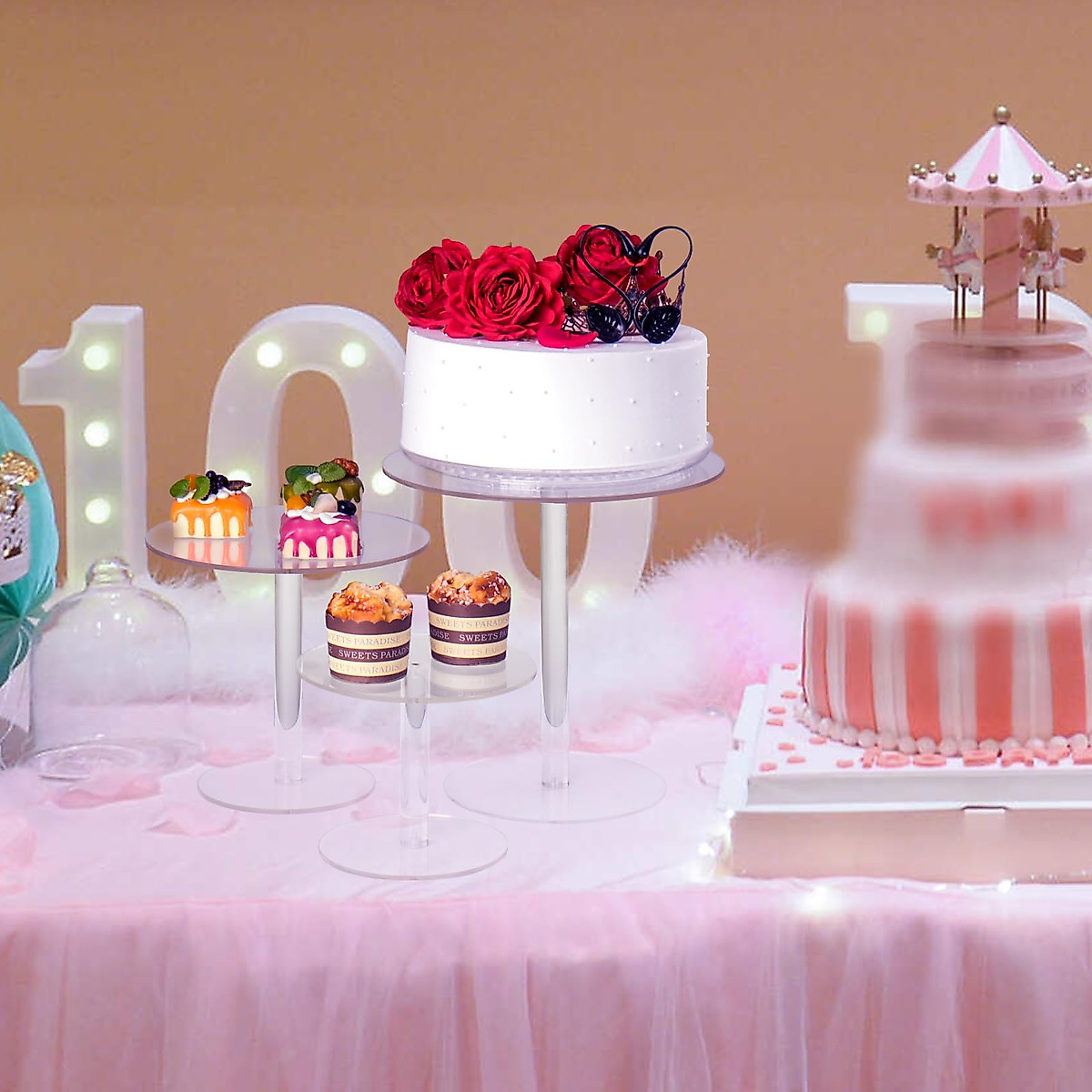 KVMORZE Acrylic Cake Stand, Clear Round Cupcake Stands for Dessert Table, Dessert Cupcake Pastry Candy Display Riser for Wedding, Event, Party, Cake Holder for Cupcake Dessert Cake Pizza (7.8in)