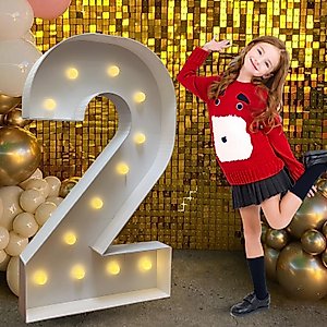 ZUOVAOV 4FT Marquee Number Lights, Large Balloon Mosaic Digital Signs, DIY Digital Kit for Birthday Party Decorations, Baby Shower Background Decorations (4FT, Number 2)