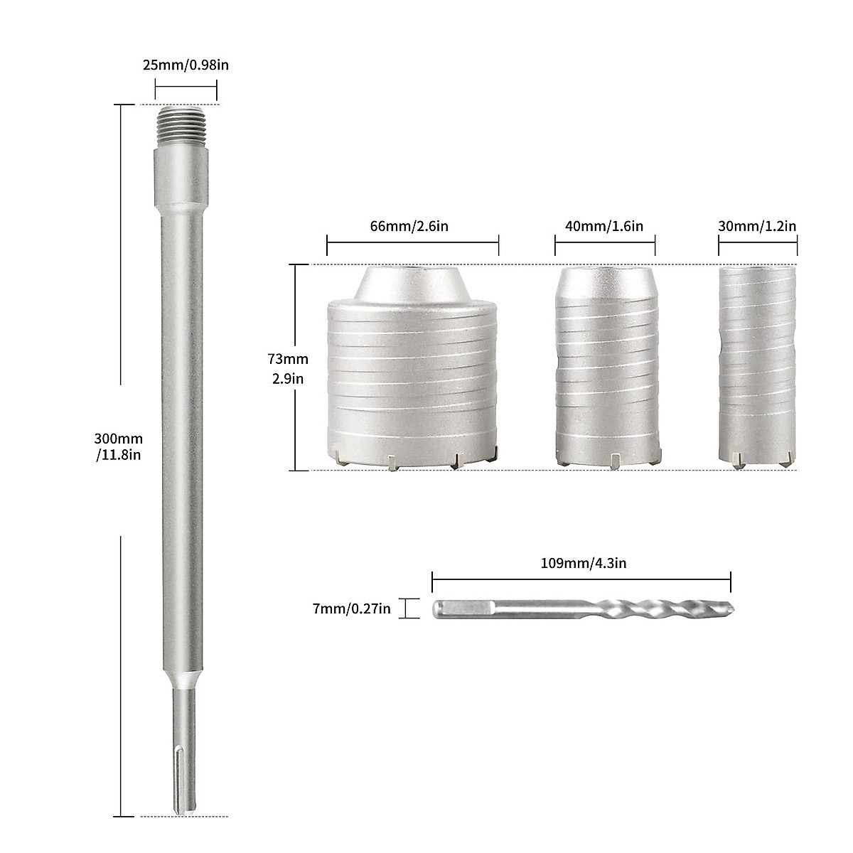 CPROSP Concrete Hole Saw Kit Wall Drill, SDS Plus Shank Hole Saw, for Cement Brick Wall, Kit 30 50 65 mm