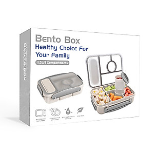 Amathley Bento box adult lunch box,lunch box kids,lunch containers for Adults/Kids/Toddler,5 Compartments bento Lunch box for kids with Sauce Vontainers,Microwave & Dishwasher & Freezer Safe(White)