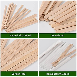 MFJUNS 200pcs Individually Wrapped Coffee Stirrers Wood - 5.5" Coffee Stir Sticks, Round End Disposable coffee stirrer, For Coffee, Cocktail and Hot Drinks