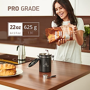 Coffee Canister Airtight Coffee Container - Stainless Steel Coffee Storage for Beans, Grounds, Tea, Sugar - Coffee Containers with Date Tracker, Scoop, CO2 Valve Filters, Large Coffee Jar 22oz, Black