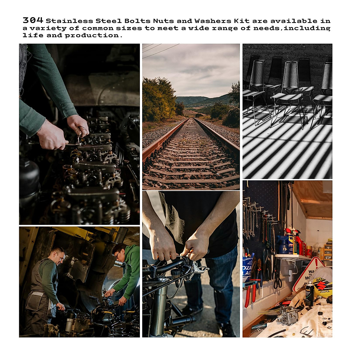 Dana Fred 104PCS 304 Stainless Steel Bolts and Nuts Kit,Hex Bolts and Nuts Assortment Set,1/4-20,5/16-18,3/8-16,15 Sizes Machine Screw Assortment Kit