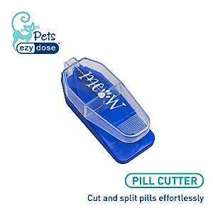 Ezy Dose Pet Pill Cutter with Safety Shield for Cats, Daily Usage, Safely Cut Pills, Vitamins and Tablets, Accurate and Easy Cutting, Great for Hiding Medication in Treats, Blue, BPA Free