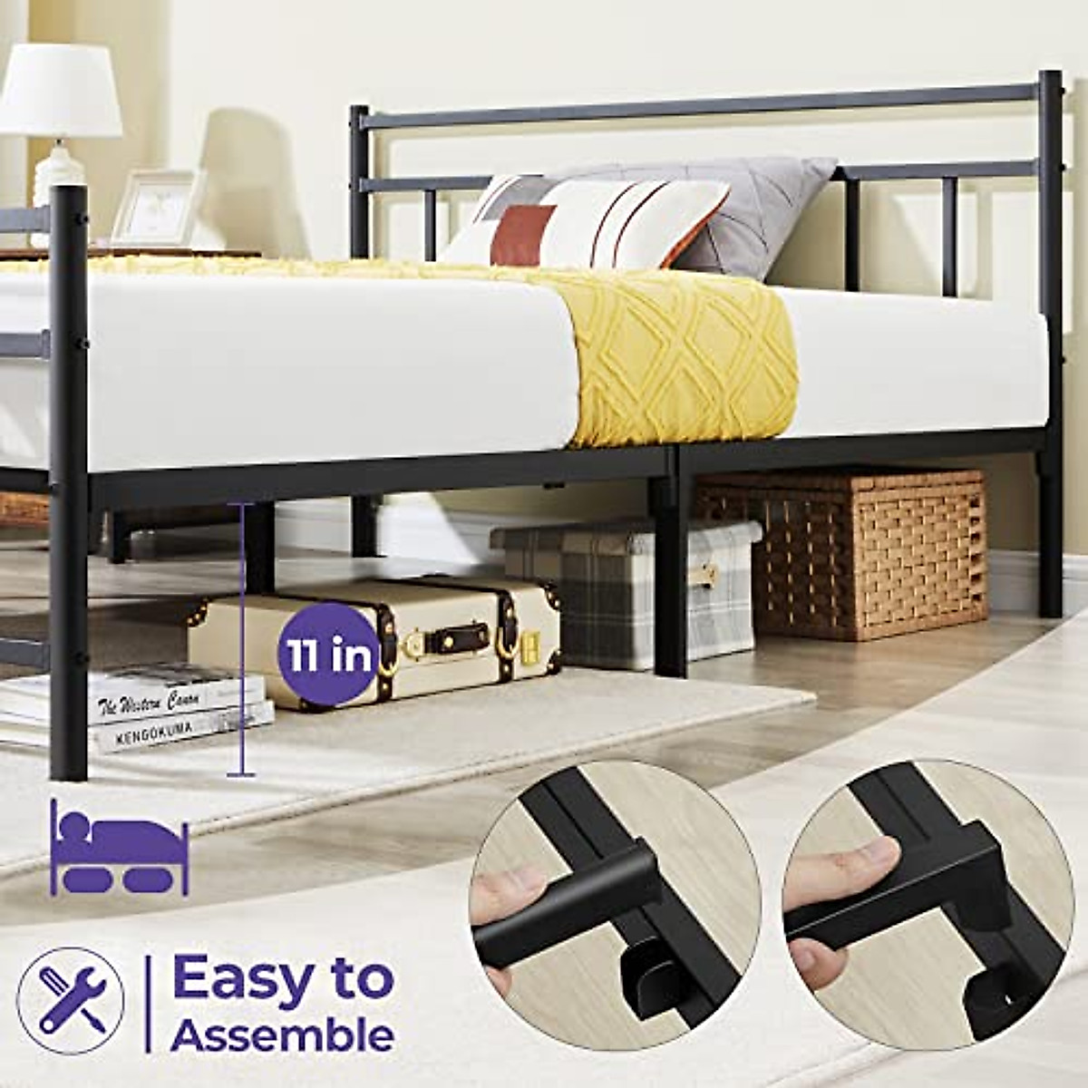 GreenForest Full Size Bed Frame with Headboard Metal Platform Bed with Heavy Duty No-Noise Steel Slats Strong Support Mattress Foundation, No Box Spring Needed, Full Size