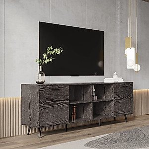 EMKK Stand Mid-Century Wood Modern Entertainment Center Adjustable Storage Cabinet TV Console for Living Room,Bedroom TVTable,78.74×15.75×27.56 inch, Antique Gray