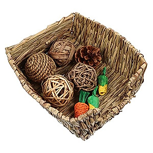 1 Set Hay Hamster Chinchilla Biting Chewing Nest Chew Guinea Pig Care Straw Grass Natural Pad Mat Toys Molar with Animal Bunny Accessories Teething of Gerbil Sleeping for Balls