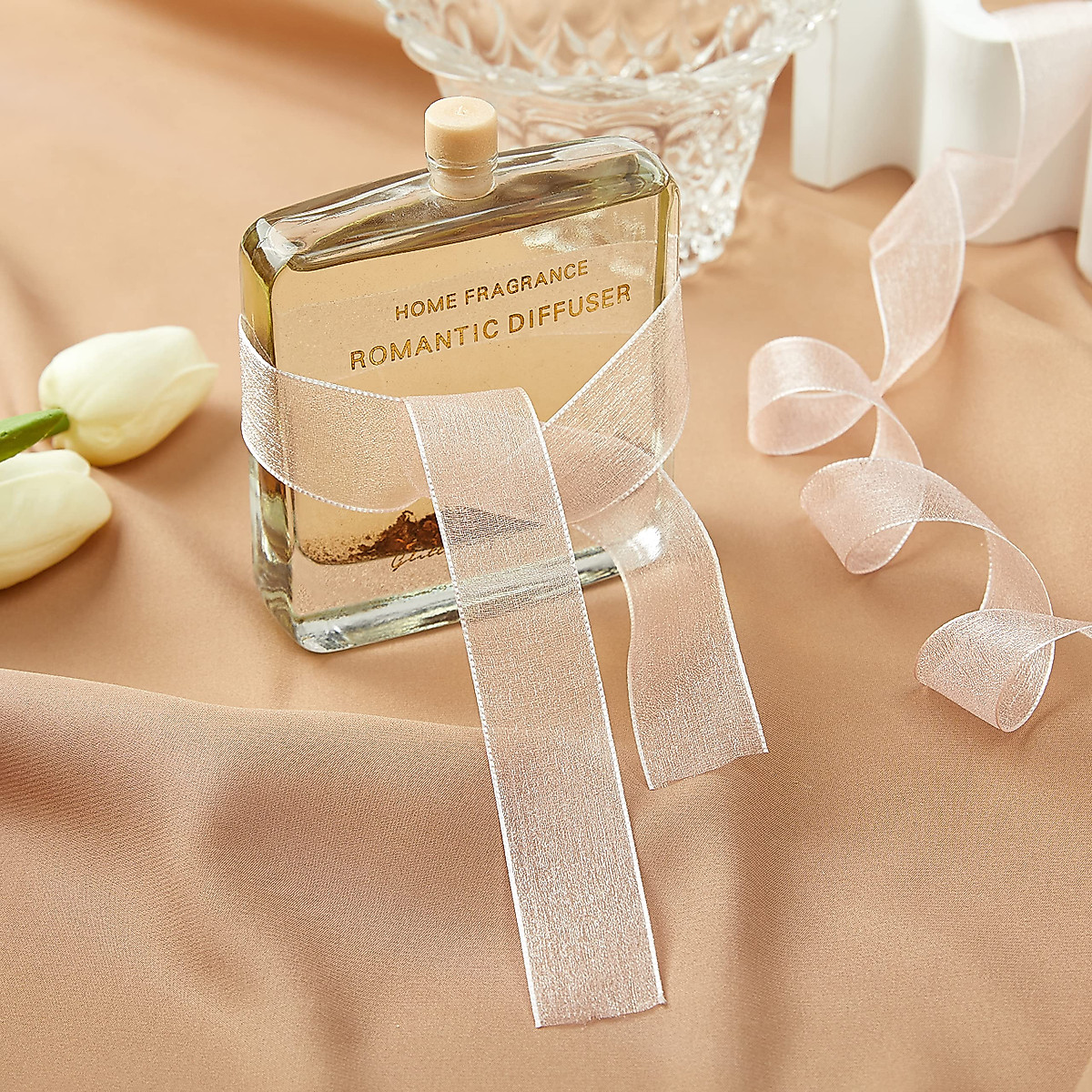 JINGLESTAR 1 Inch Wide Sheer Chiffon Ribbon - Pearl Silk Woven Ribbon Suitable for Gift Wrapping, Wedding Decor, Home Decor, Girl Hair Accessories Handmade DIY (25 Yards/roll) (Baby Pink)