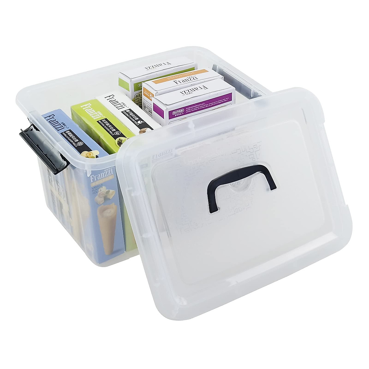Ucake 12 Quart Plastic Storage Latch Box with Handle, Plastic Bin with Lid, 6 Pack