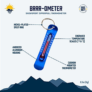 Sun Company Brrr-ometer - Snowsport Zipper Pull Thermometer for Jacket, Parka, or Backpack | Mini Outdoor Skiing & Snowboarding Keychain Thermometer