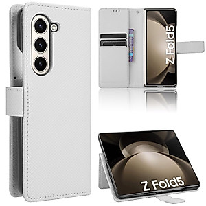 Elubugod Compatible with Samsung Galaxy Z Fold 5 Leather Case Cover,PU Leather flip Cover Compatible with Samsung SM-F946U1 Galaxy Z Fold5 / SM-F946B/DS SM-F946N SM-F946W Case Cover White