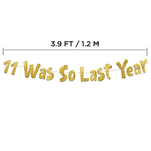 12th Birthday Gold Glitter Banner - Happy 12th Birthday Party Decorations, Supplies and Favors - 12th Wedding Anniversary Decorations