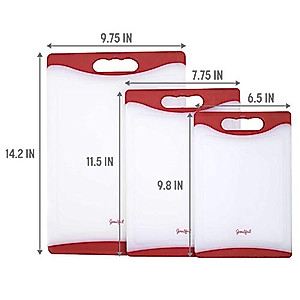 Goodful Cutting Board (3 Piece Set)- Non-Slip Edges, Easy Grip Handles, Made without BPA, Non-Porous, Dishwasher Safe, Multiple Sizes, Red