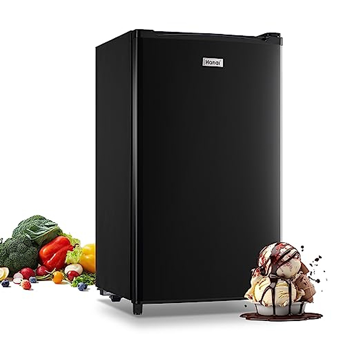 WANAI Compact Refrigerator 3.2 Cu.Ft Mini Black Fridge With Freezer Single Door Mini Refrigerator with 5 TEMP Modes for Dorm Office Bedroom